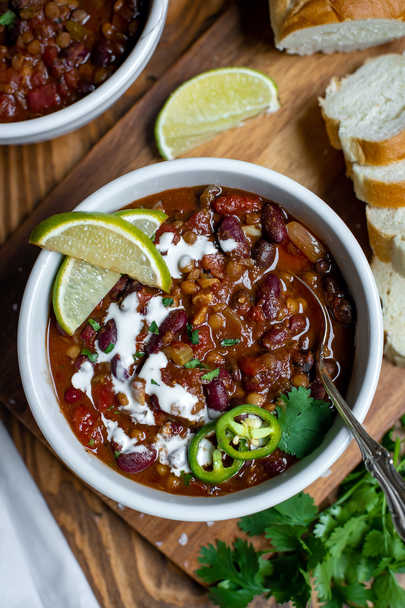 Winter Warming 3-Bean and Lentil Chili - The Wandering Veggie