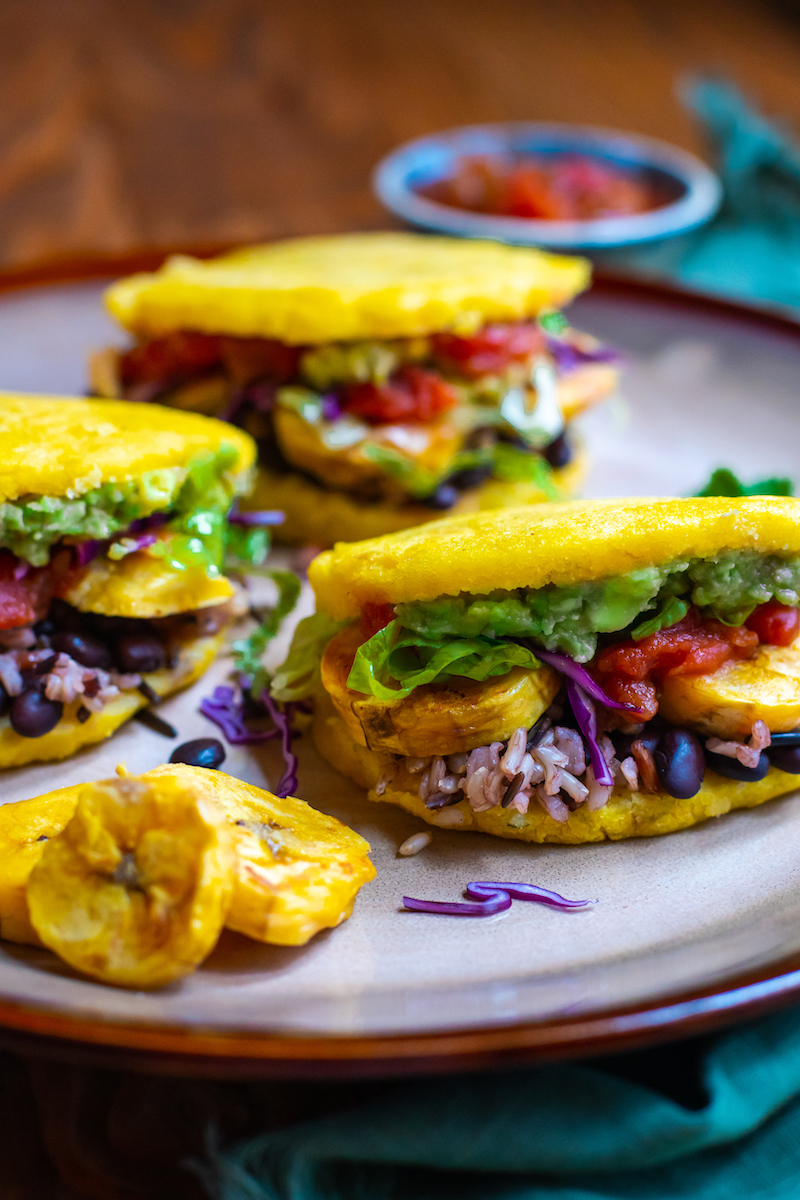 Arepas with Rice, Black Beans and Plantain - The Wandering Veggie